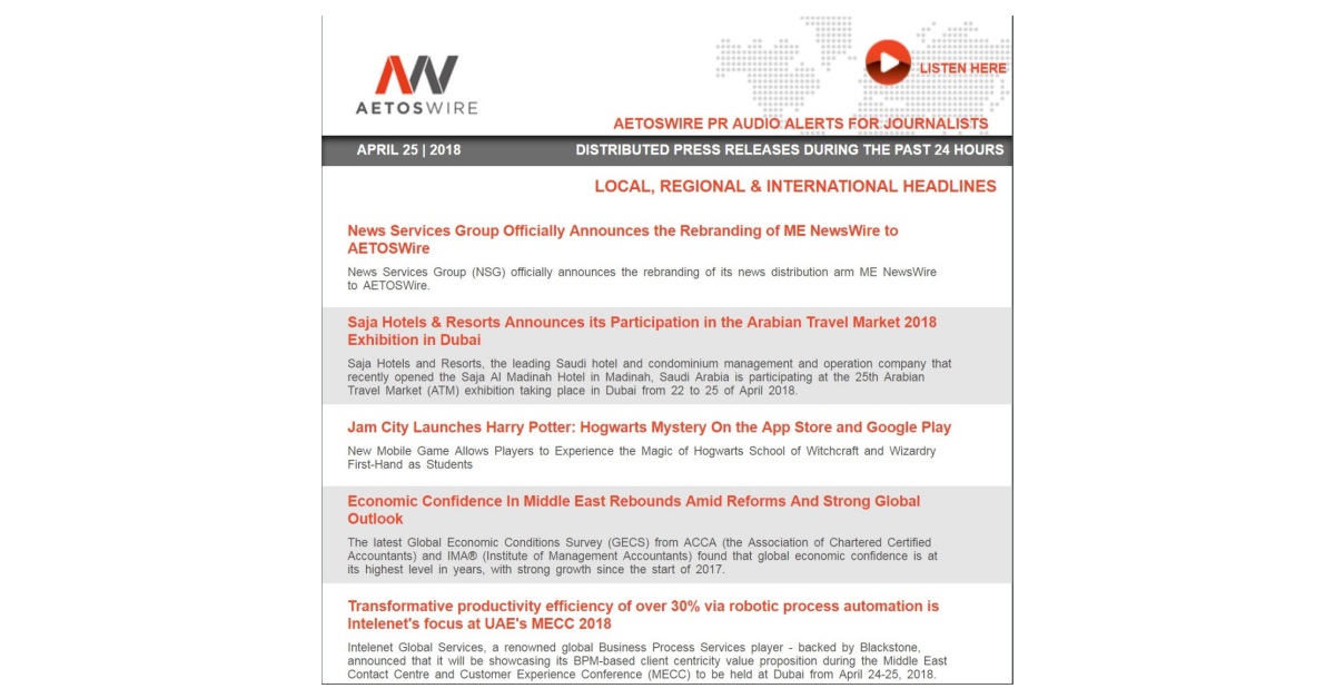 AETOSWire Launches AW Audio Alerts for Journalists | Business Wire