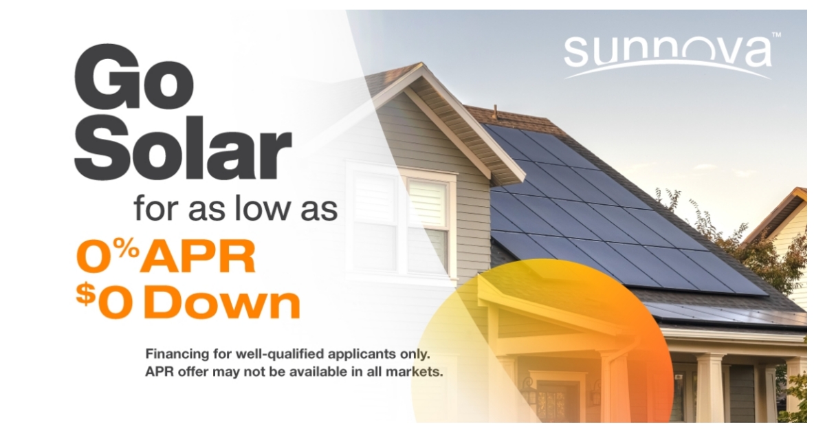 Sunnova Offers Industry’s First 0% APR for Home Solar + Battery Storage ...
