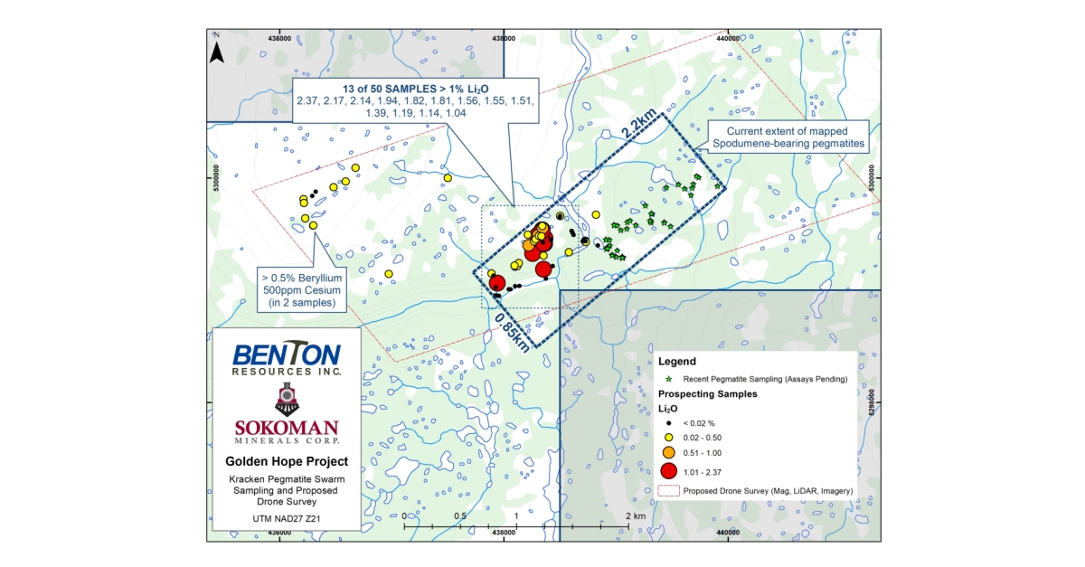 Sokoman and Benton Expand the Kraken Lithium Pegmatite Swarm in Newfoundland | Business Wire