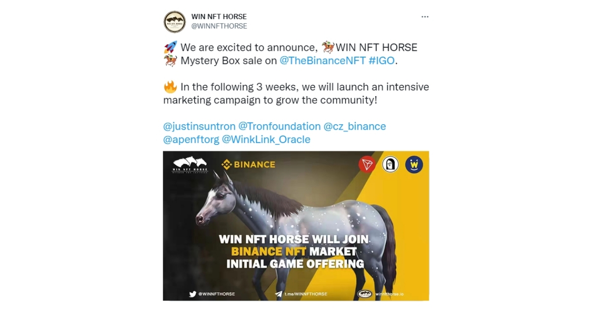 O primeiro projeto GameFi de TRON, WIN NFT HORSE, lançará seu primeiro ...