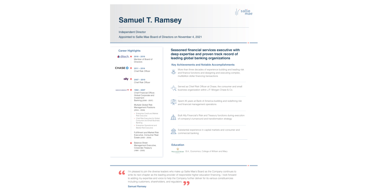Sallie Mae Appoints Samuel Ramsey to Its Board of Directors | Business Wire