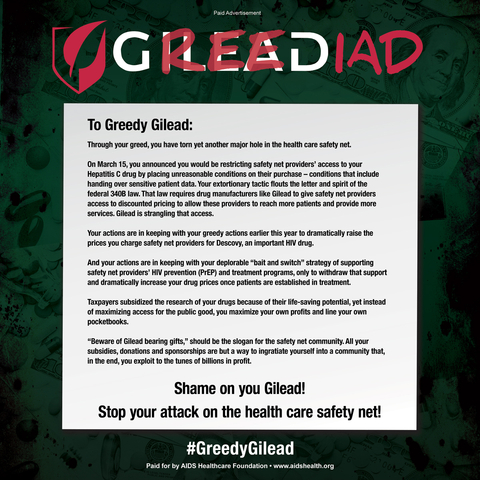 AHF Slams Gilead as ‘Greediad!’ in New Print, Digital Ad Campaigns ...