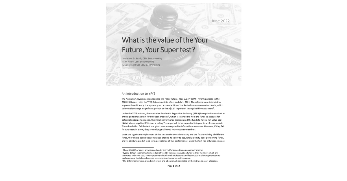 CEM Benchmarking Report Quantifies the Value of the Your Future Your ...