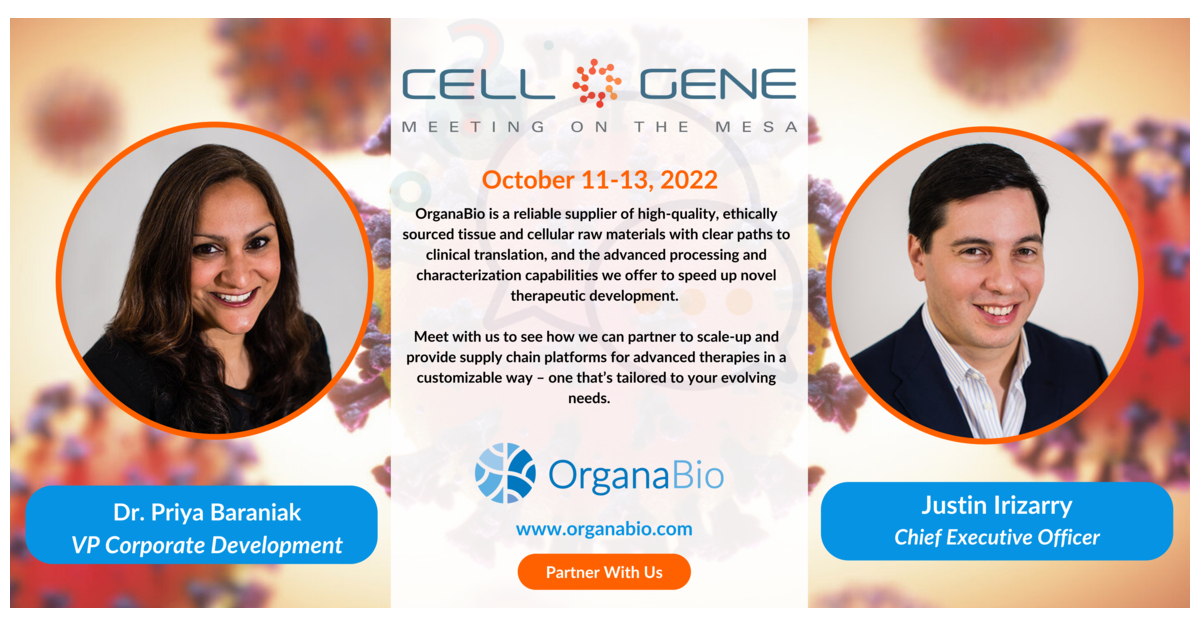 Meet with the OrganaBio executives in-person at The Cell & Gene Meeting on the Mesa | Business Wire