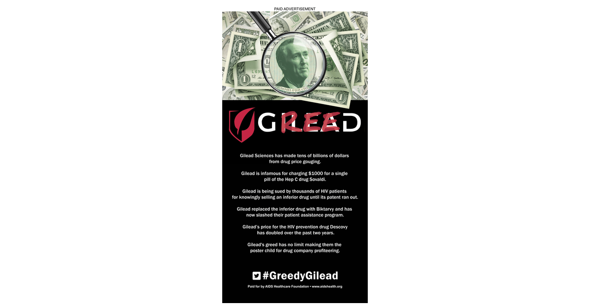 AHF Doubles Down, Hammers Gilead’s Greed in SF Chronicle Ad | Business Wire