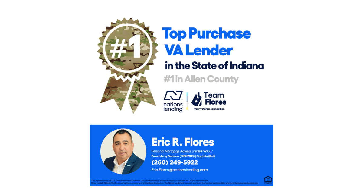 Eric Flores Named #1 VA Purchase Lender in State of Indiana and Allen County | Business Wire
