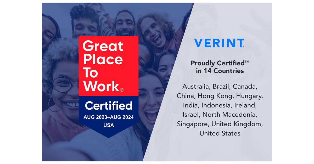 Verint Earns Great Place To Work Certifications | Business Wire