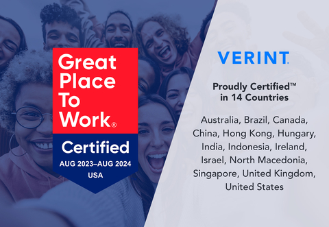 Verint Earns Great Place To Work Certifications | Business Wire