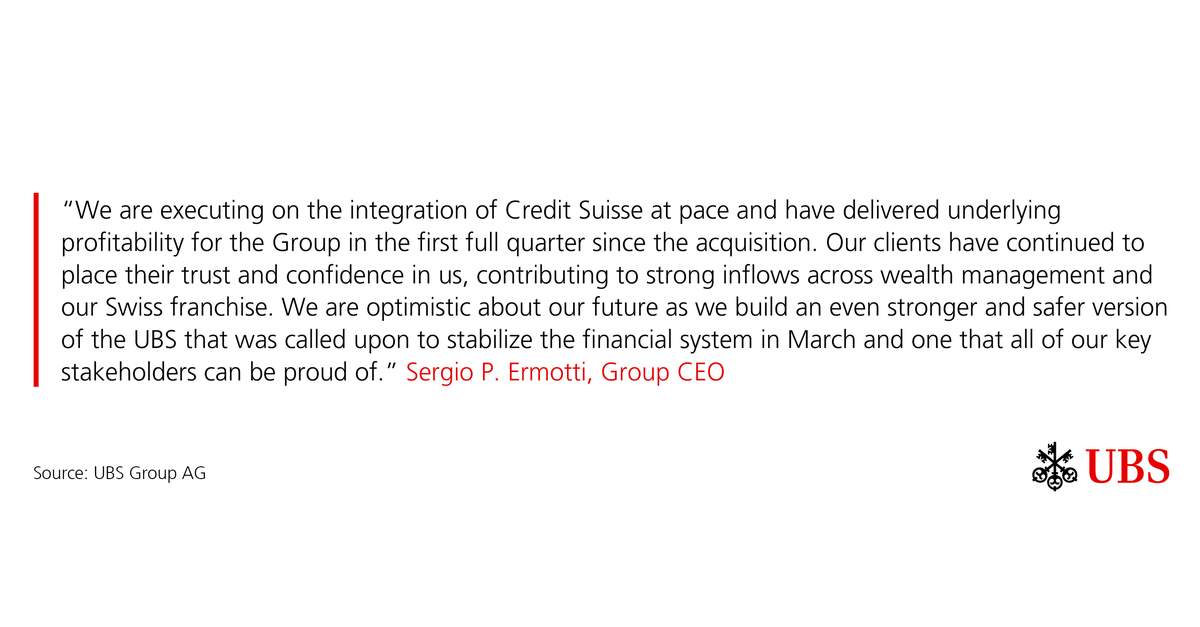 UBS reports strong flows, significant integration progress and ...