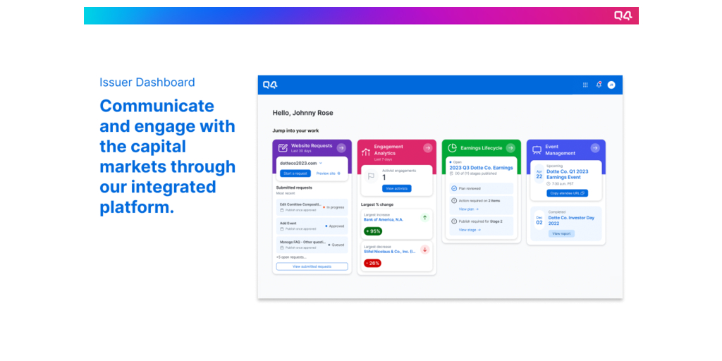 Q4 Inc. kündigt Veröffentlichung der Q4-Plattform für das vierte ...
