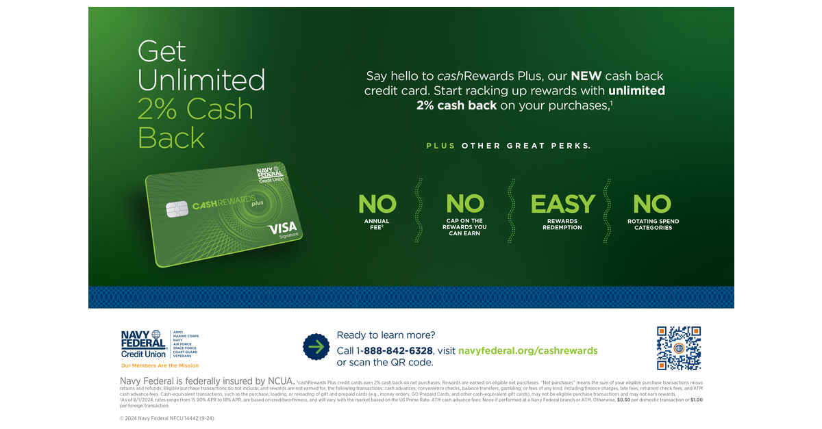 Navy Federal Credit Union Launches New cashRewards Plus Credit Card ...