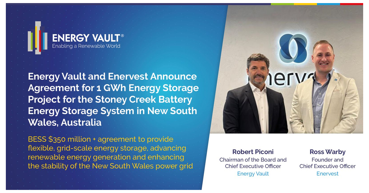 Energy Vault y Enervest anuncian nuevo acuerdo para el proyecto de almacenamiento de energía de ...
