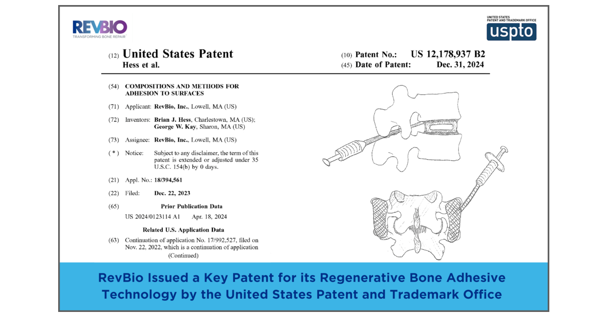 RevBio Issued a Key Patent for its Regenerative Bone Adhesive ...
