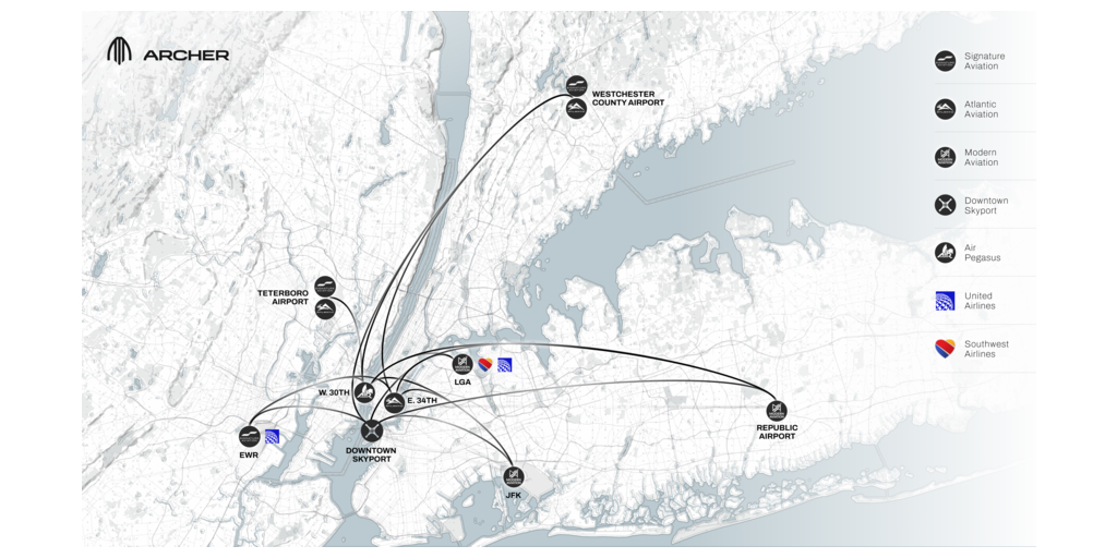 Archer Unveils Vision for New York Air Taxi Network, Including Routes ...